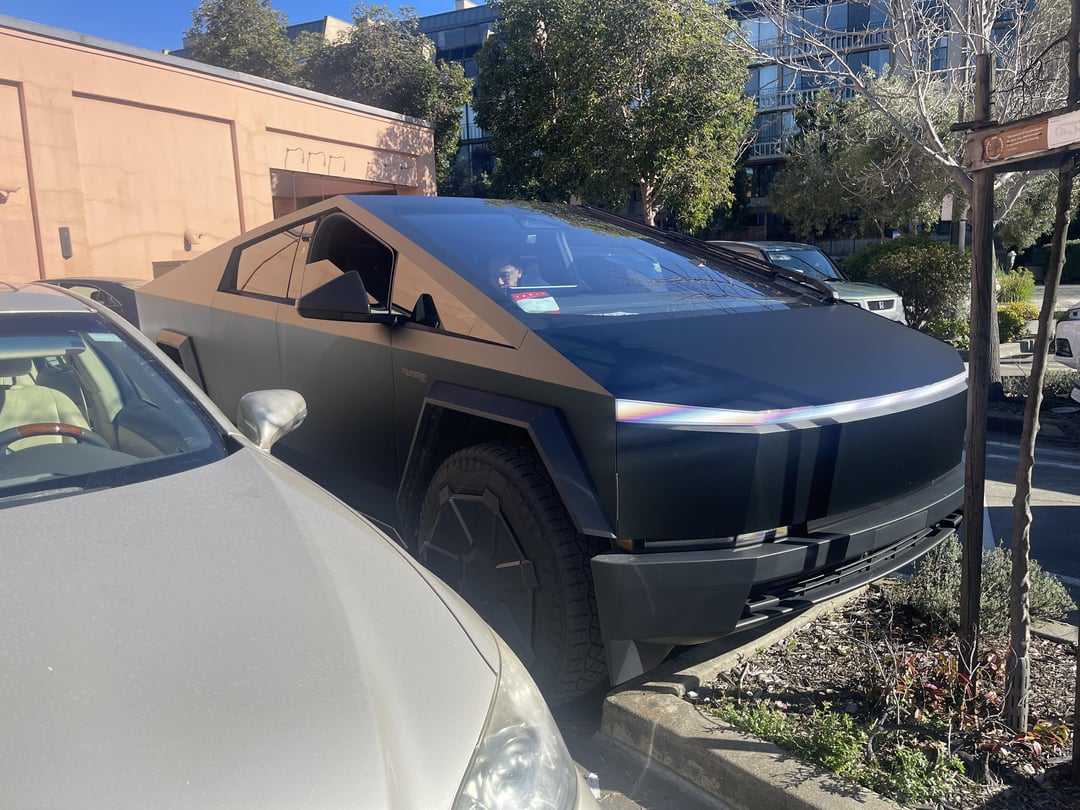 Green Cybertruck in the Bay Area Today—noticed a weird thing in the ...
