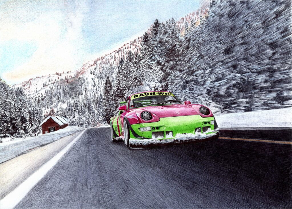 RWB Porsche 911 (993), ballpoint pen drawing[5500x3924]. - EVSHIFT