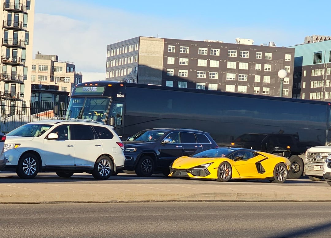 Pair of yellow [Lamborghini Revuelto and Temerario] in morning traffic ...
